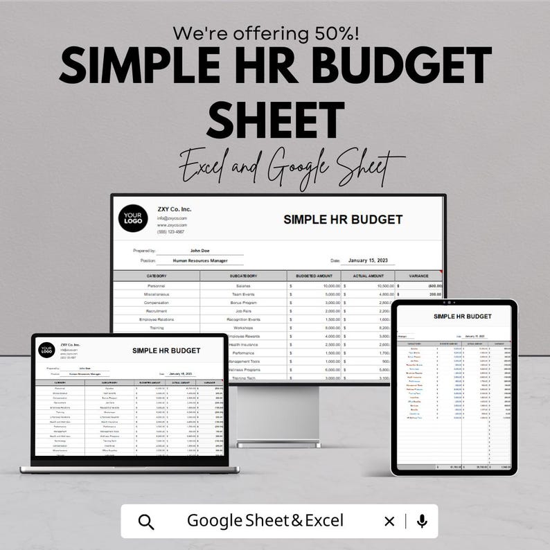 Simple HR Budget Sheet - Excel & Google Sheets | HR Budgeting Template ...