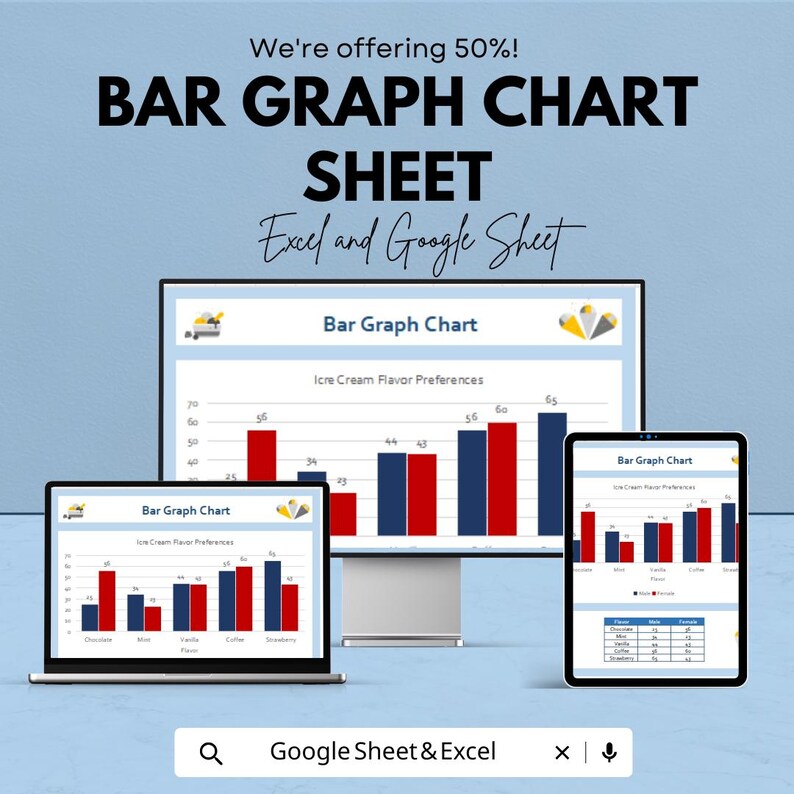 Bar Graph Chart Template for Excel & Google Sheets – Ice Cream Flavor ...