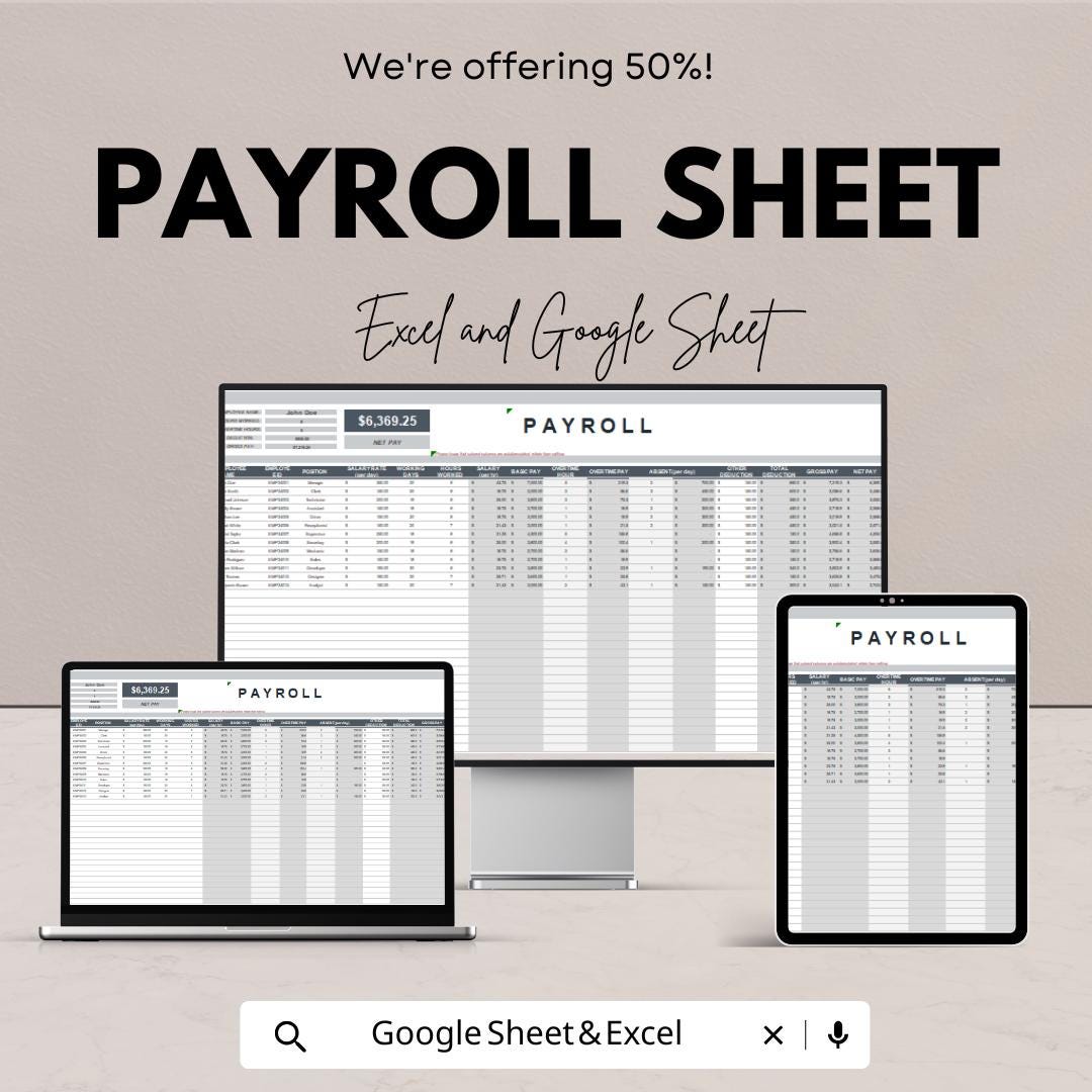 Payroll Sheet - Professional Payroll Template - Google Sheets - 50% OFF ...