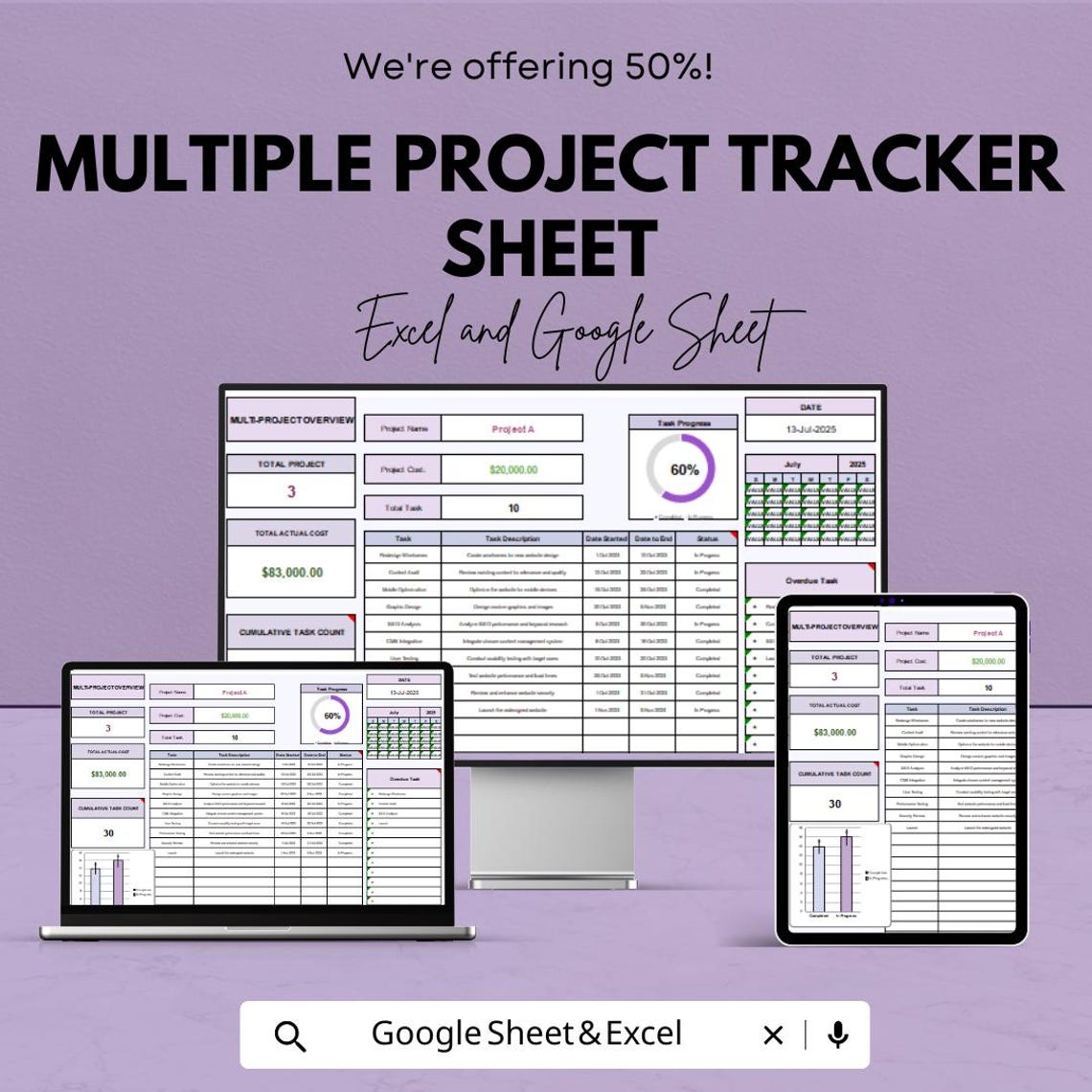 Multiple Project Tracker Sheet | Project Management Template | Task ...