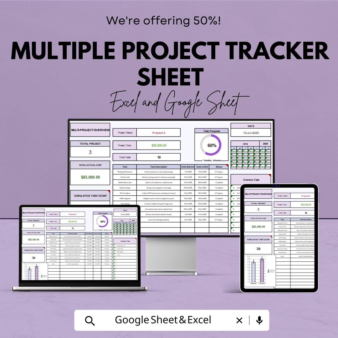 Multiple Project Tracker Sheet | Project Management Template | Task ...