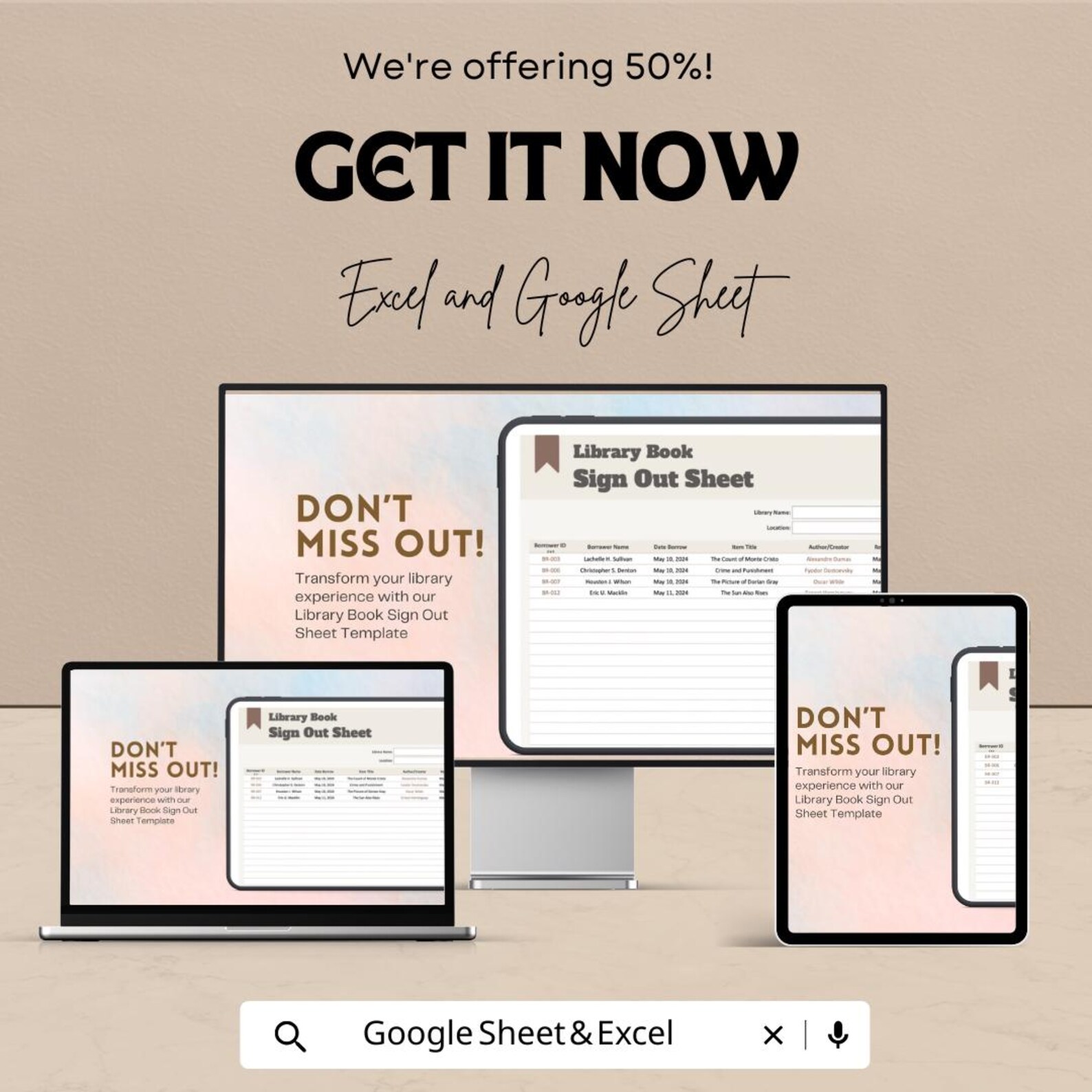 Library Book Sign Out Sheet Template - Excel and Google Sheet | Track ...