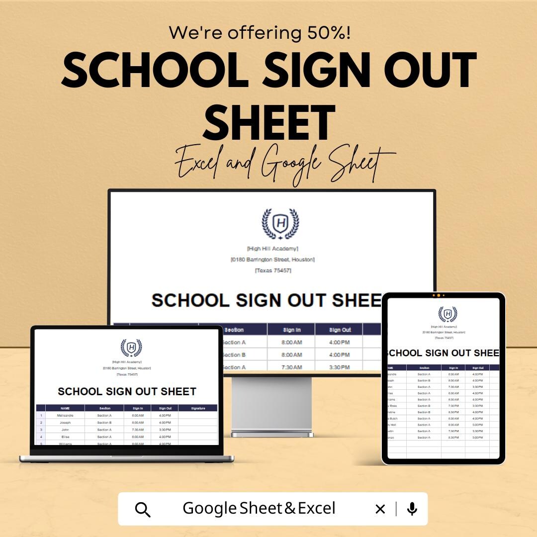School Sign Out Sheet Template for Excel & Google Sheets | Instant ...