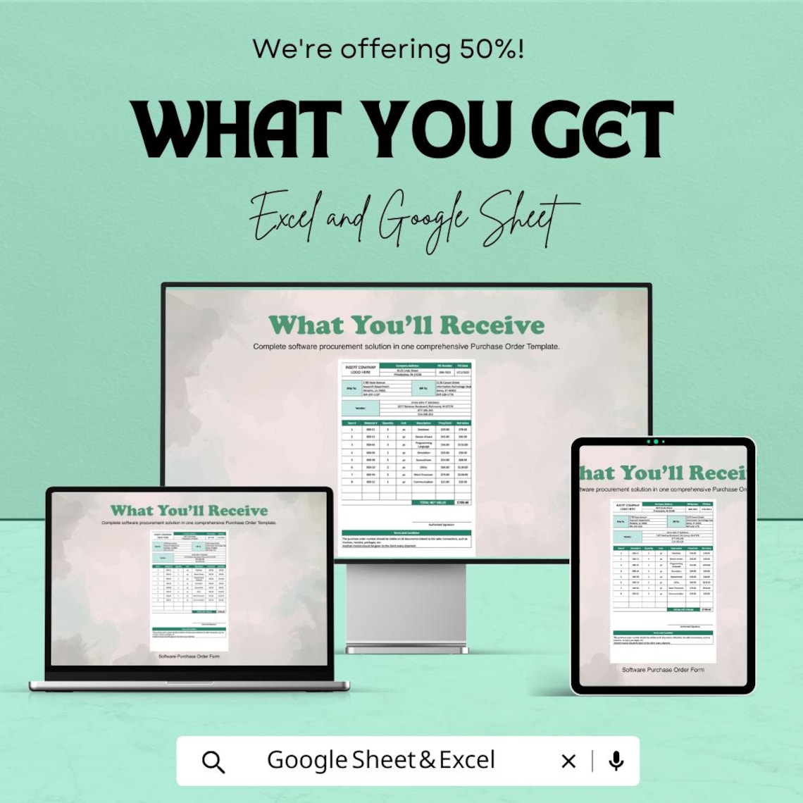 Software Purchase Order Form Sheet for Excel & Google Sheets ...