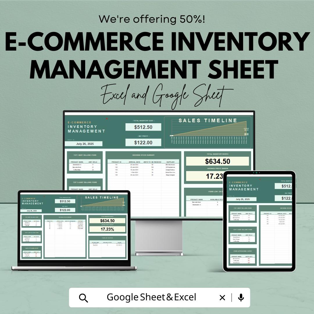 E-commerce Inventory Management Sheet | Excel and Google Sheets ...
