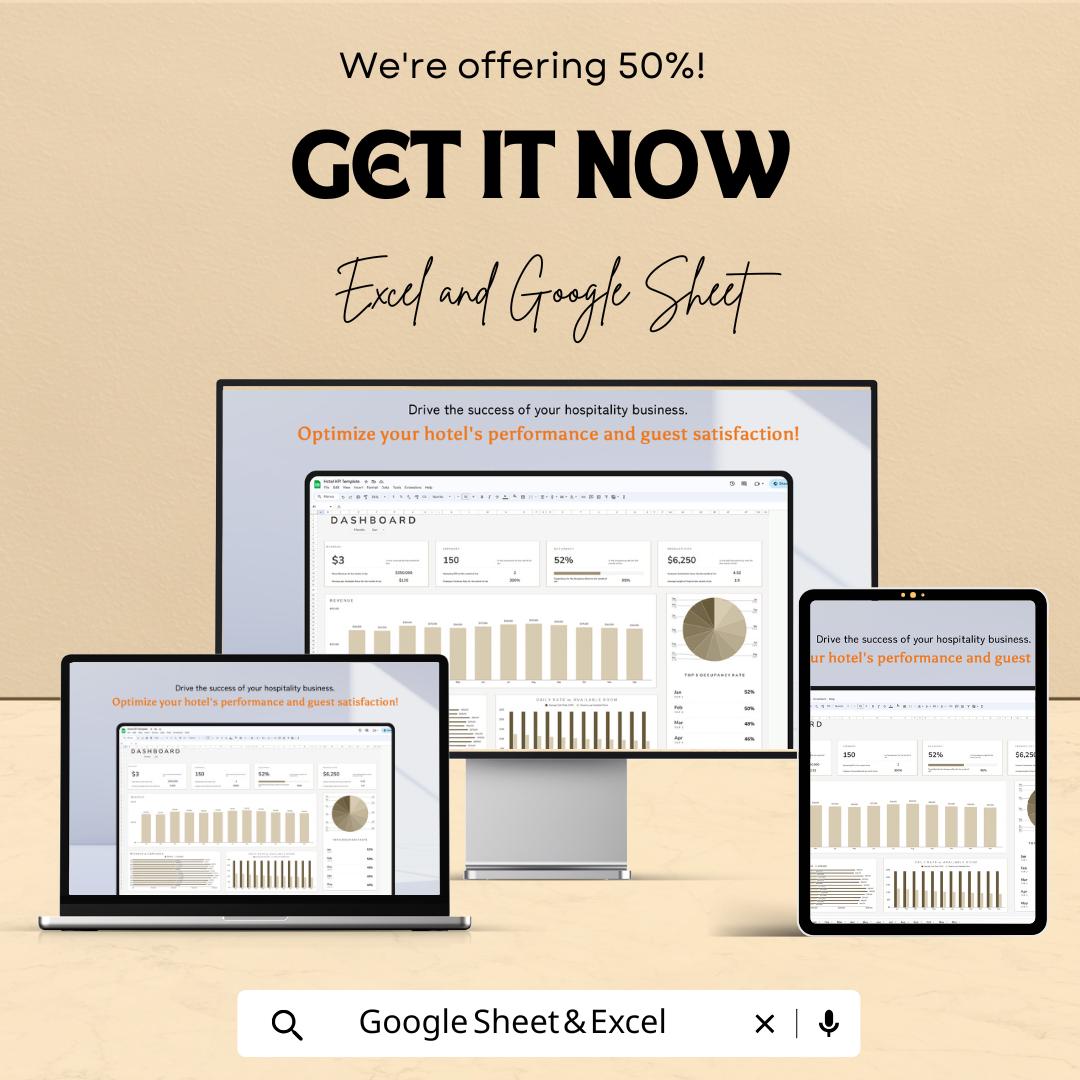 Hotel KPI Dashboard | Excel and Google Sheets | Hotel Performance ...
