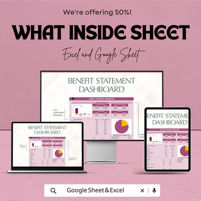 Benefit Statement Dashboard - Excel and Google Sheet | Employee ...