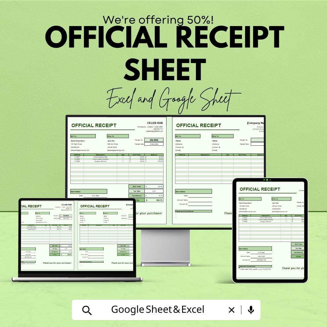 Official Receipt Sheet Template | Payment Tracker | Business Invoice ...