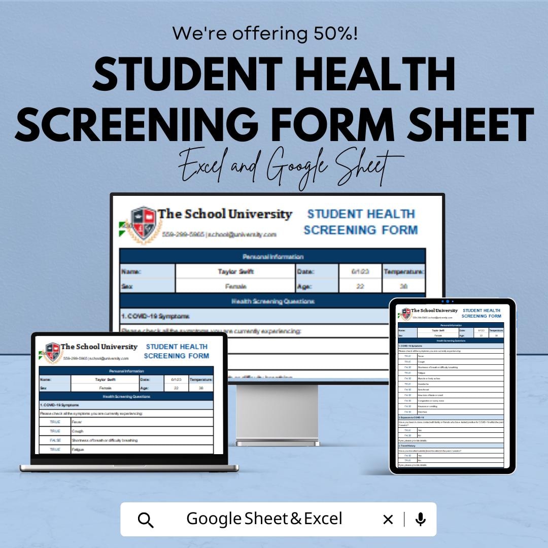 Student Health Screening Form Sheet | Google Sheets & Excel | School ...