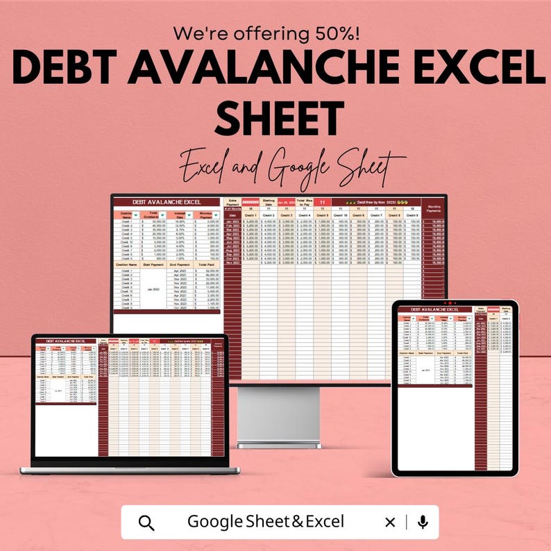 Debt Avalanche Excel Template Sheet | Financial Planning | Budgeting ...