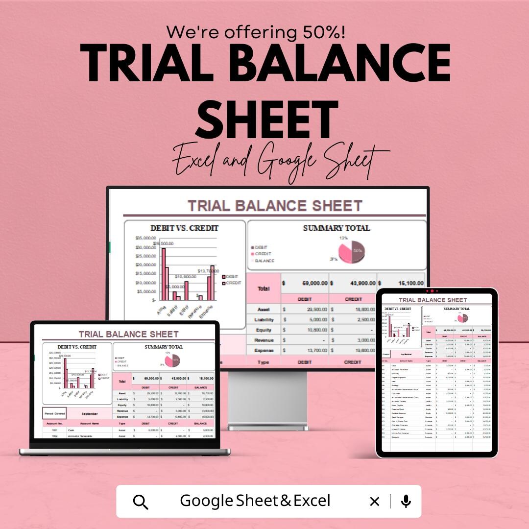 Trial Balance Sheet | Excel & Google Sheet Accounting Template ...