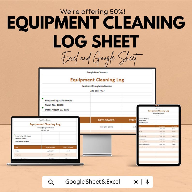 Equipment Cleaning Log Template | Google Sheets & Excel | Cleaning ...