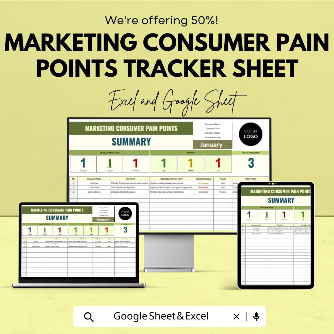 Marketing Consumer Pain Points Tracker Sheet | Customer Feedback ...