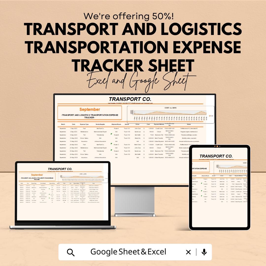 Transport and Logistics Expense Tracker Sheet | Excel & Google Sheets ...
