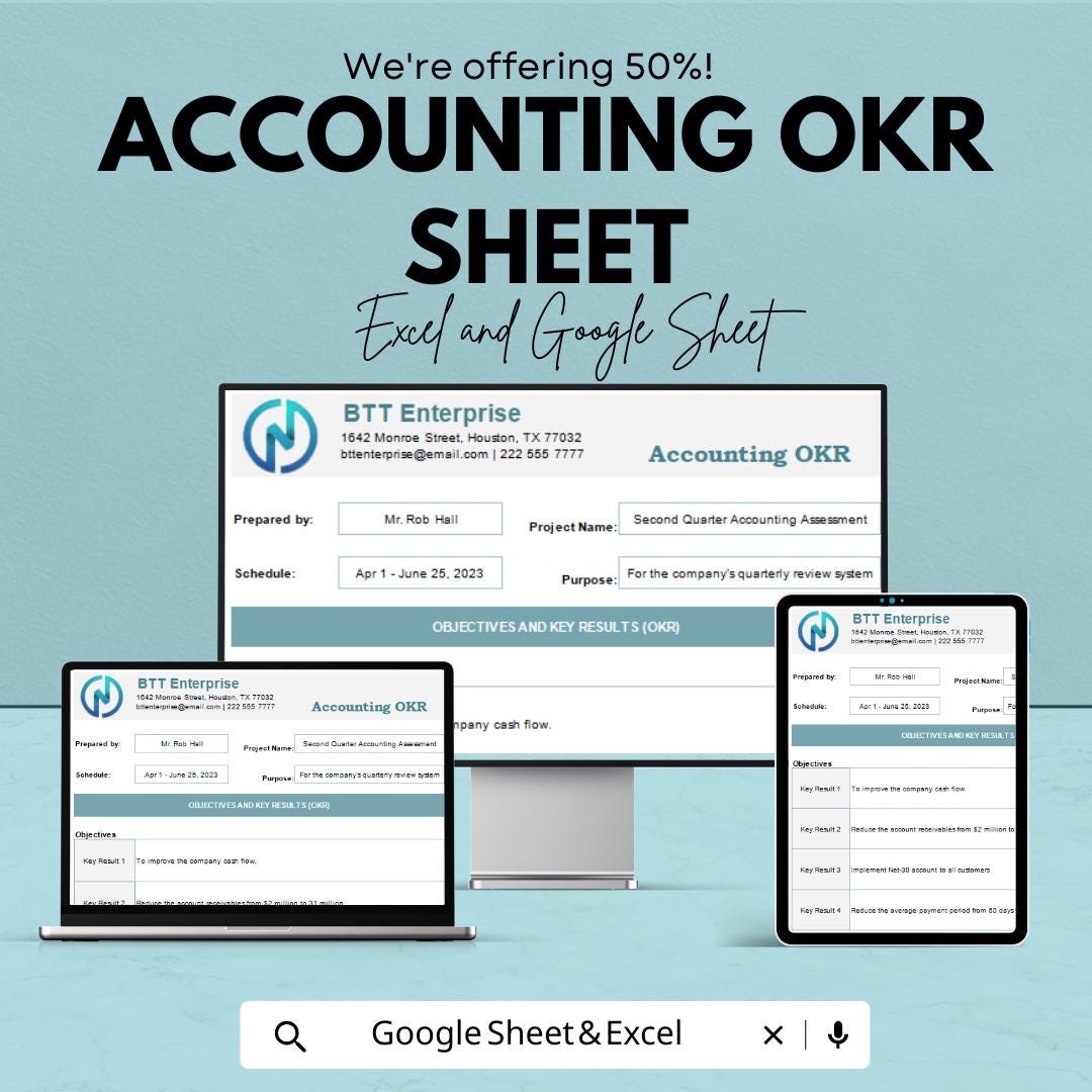 Accounting OKR Sheet | Excel & Google Sheets Goal Tracker | Objective ...