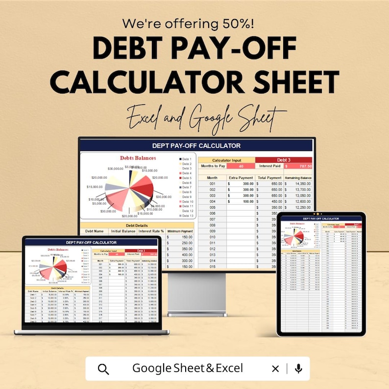 Debt Pay-off Calculator Sheet – Excel & Google Sheets Template for Debt ...