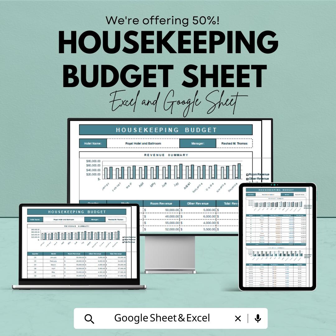 Housekeeping Budget Sheet Template | Excel and Google Sheets | Hotel ...