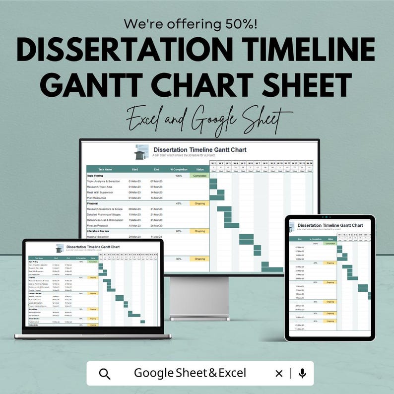 Dissertation Timeline Gantt Chart Sheet | Excel and Google Sheets ...