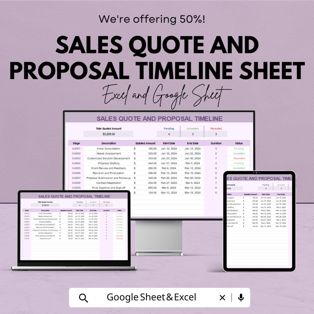 Sales Quote & Proposal Timeline Sheet | Google Sheets Template | Track ...