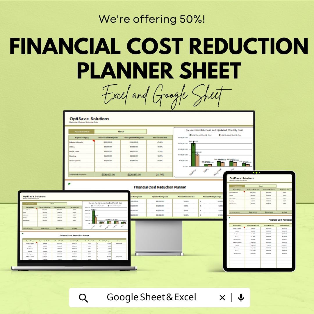 Financial Cost Reduction Planner Sheet | Excel and Google Sheet ...
