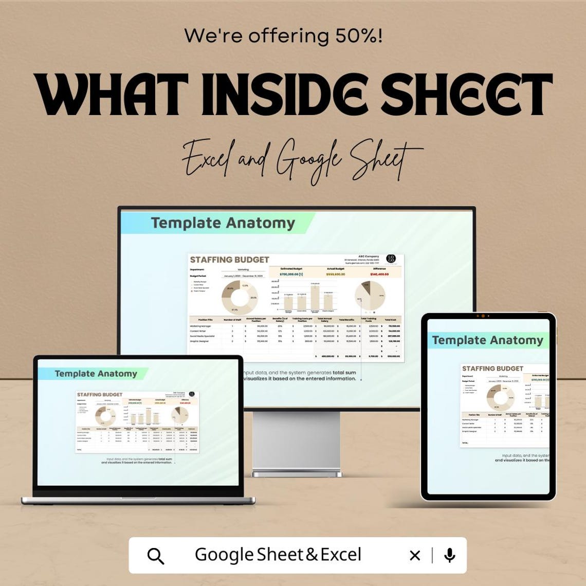 Staffing Budget Sheet - Excel & Google Sheet Template | Employee Salary ...