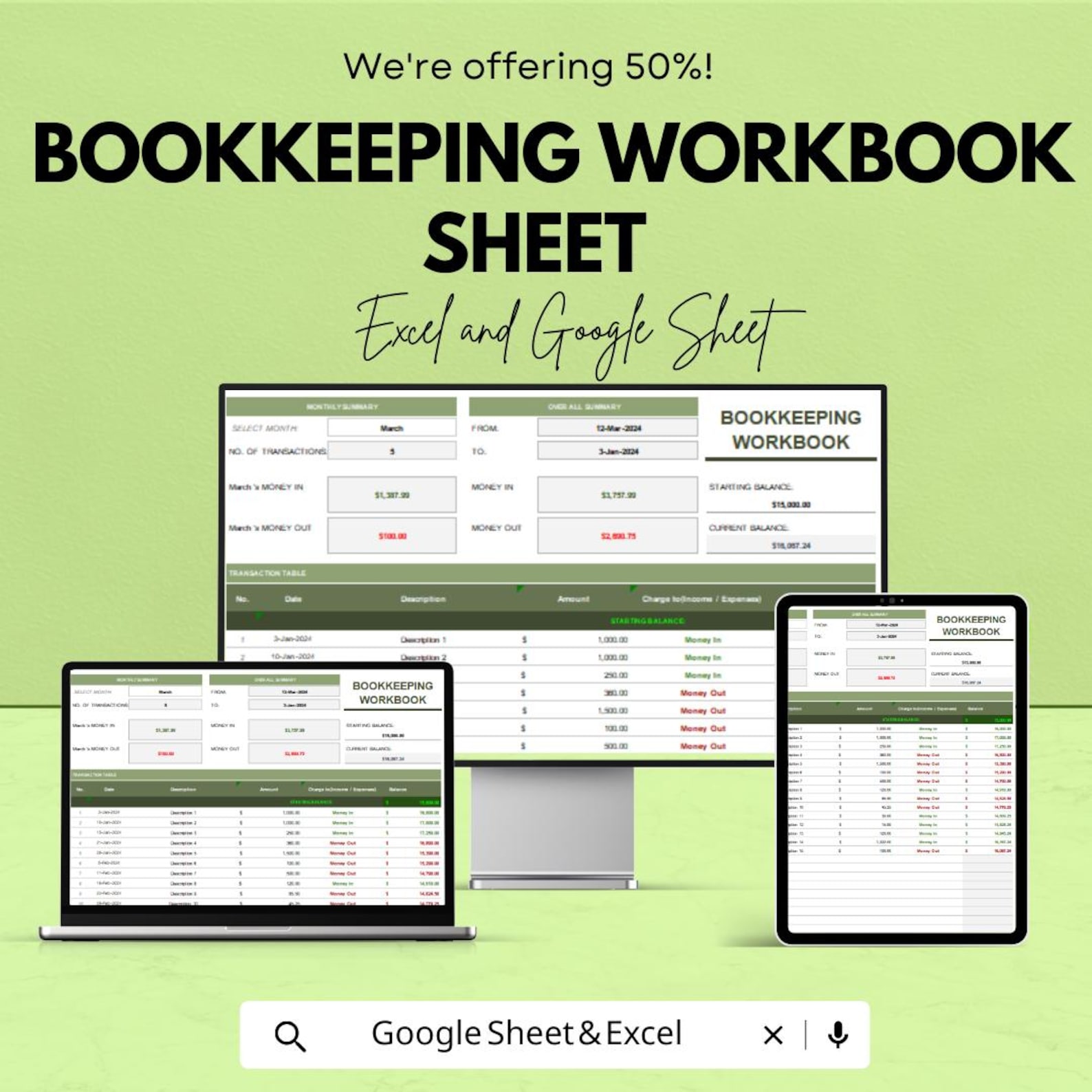 Bookkeeping Workbook Sheet for Financial Management | Google Sheet ...