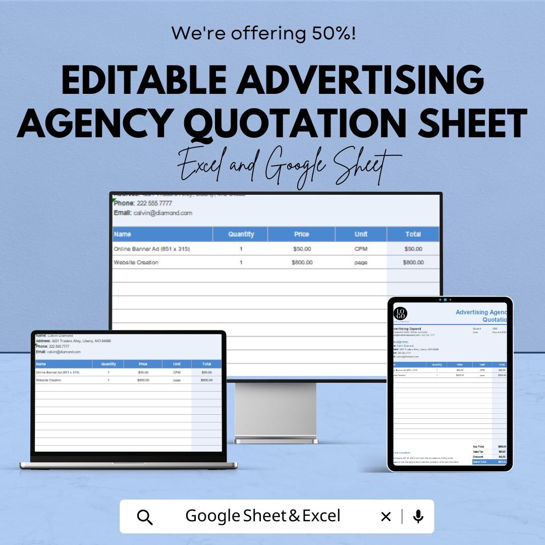 Editable Advertising Agency Quotation Sheet – Excel and Google Sheets ...