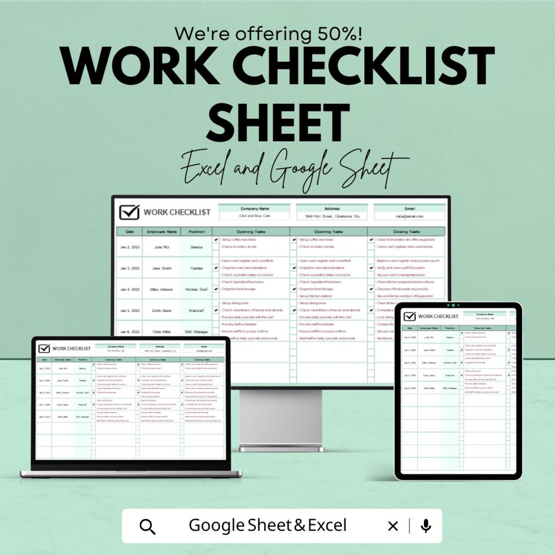Work Checklist Template | Daily Task Sheet for Employees | Excel ...