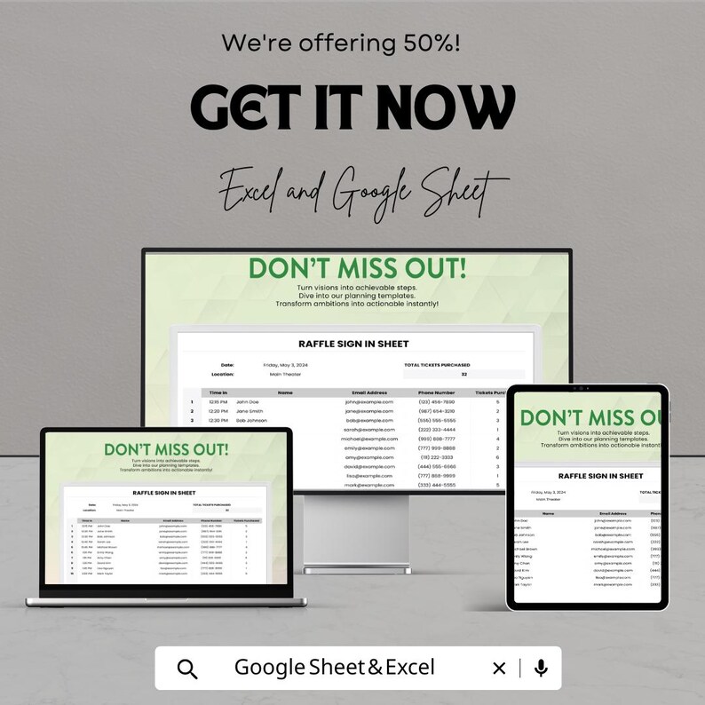 Raffle Sign in Sheet | Excel & Google Sheet Template | Event ...