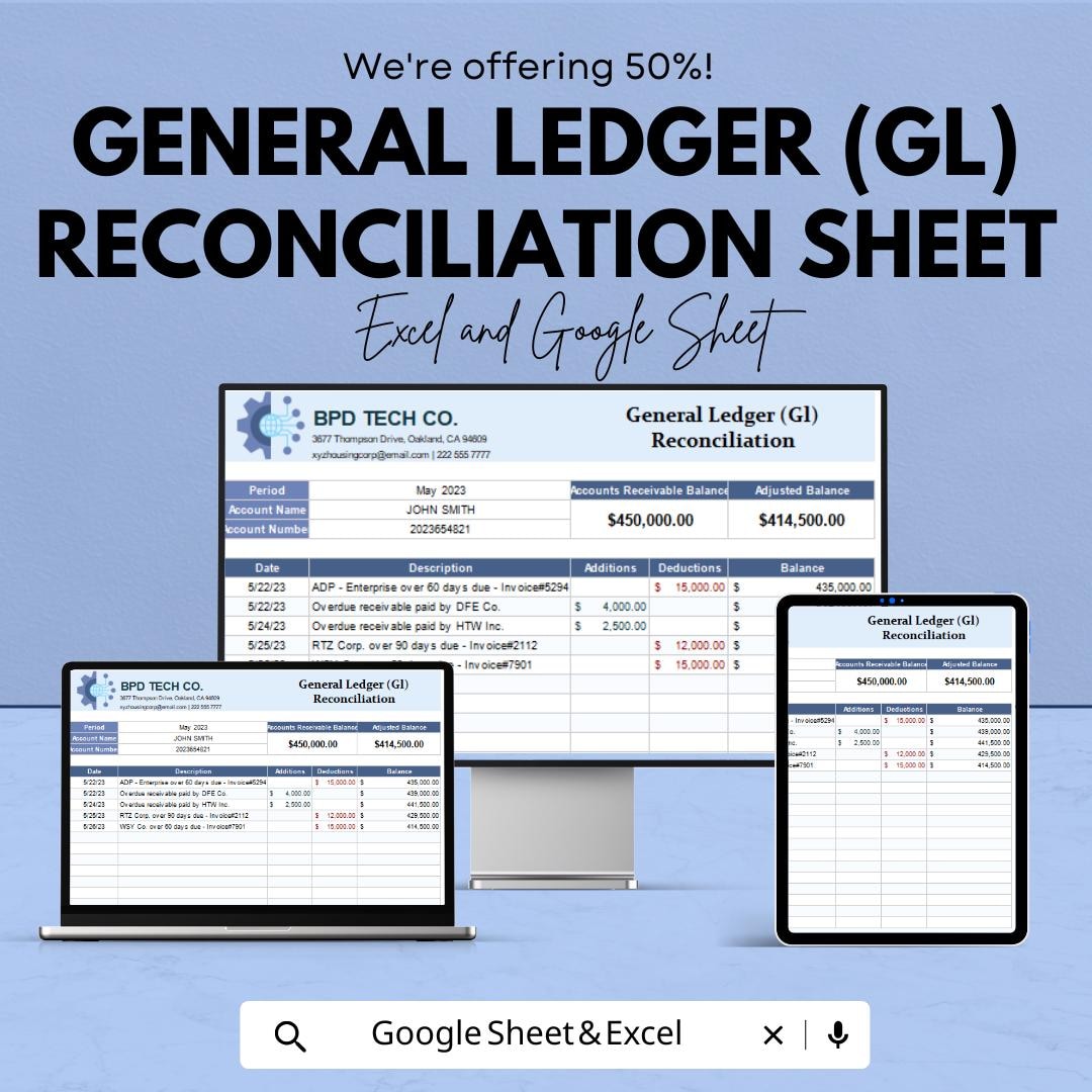 General Ledger (GL) Reconciliation Template | Excel & Google Sheets ...