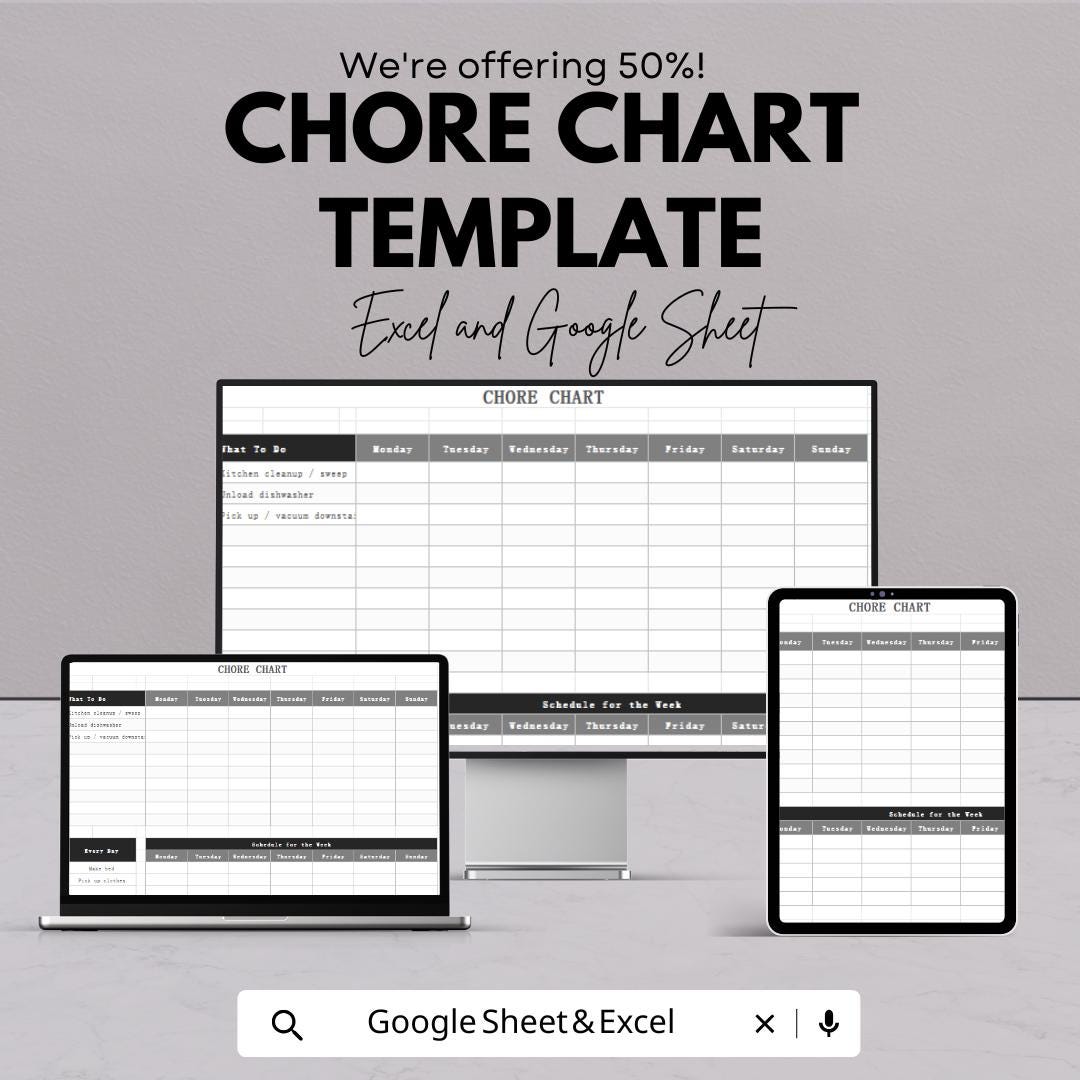 Chore Chart Template | Excel and Google Sheets | Weekly Household ...