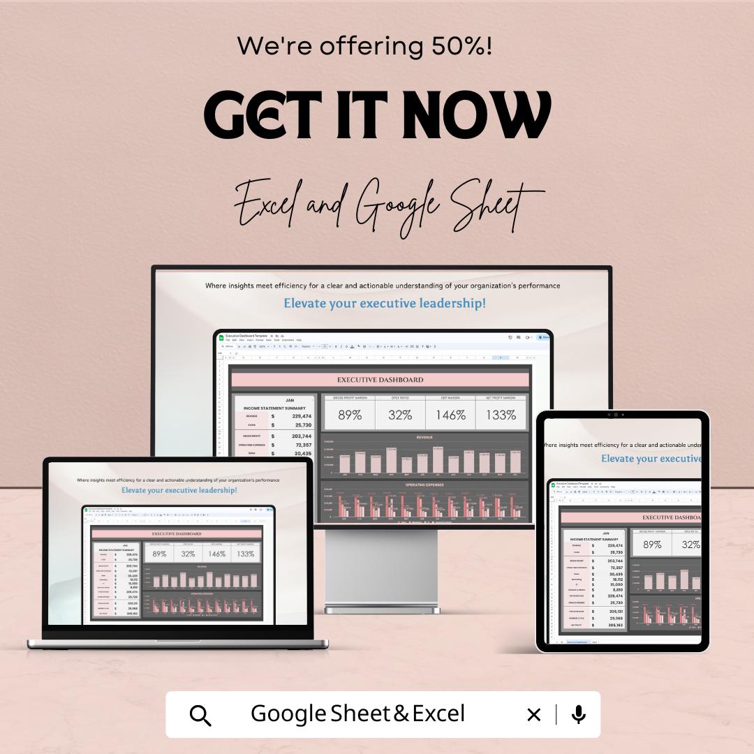 Executive Dashboard Excel and Google Sheet Template - Financial ...