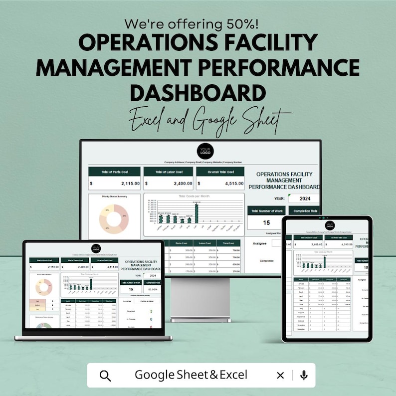 Facility Management Dashboard | Excel and Google Sheets | Performance Tracker | Operations ...