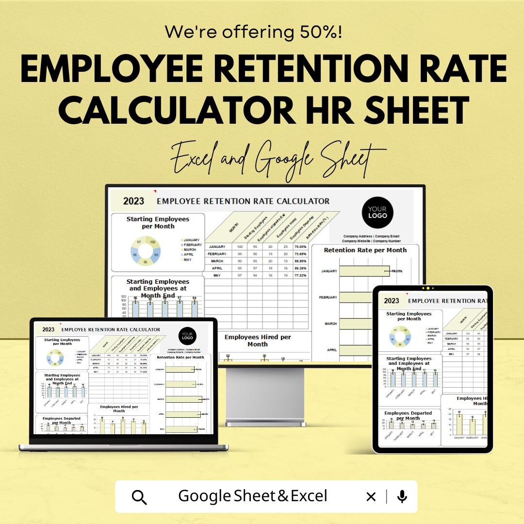 Employee Retention Rate Calculator HR Sheet | Excel and Google Sheets ...