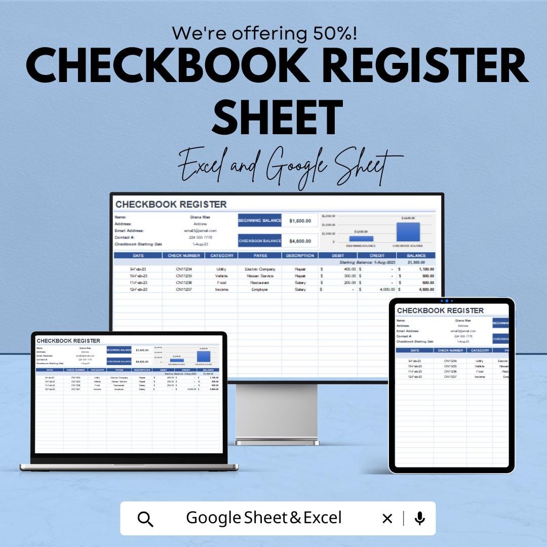 Checkbook Register Sheet | Budget Management | Google Sheet Template ...