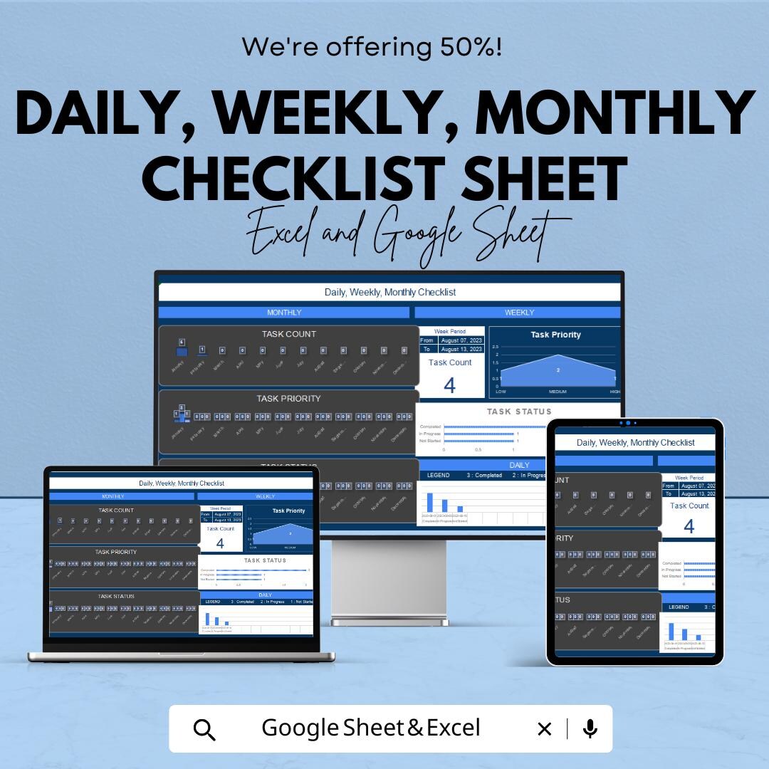 Daily Weekly Monthly Checklist Sheet For Task Management Google
