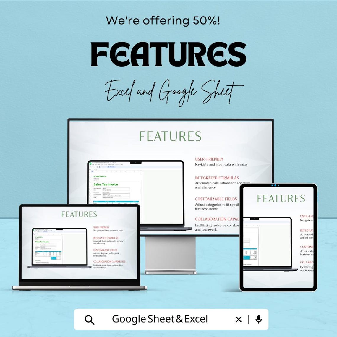 Invoice With Sales Tax Template Sheet - Editable Excel and Google Sheet ...