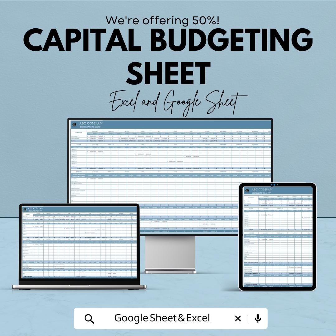 Capital Budgeting Spreadsheet | Excel & Google Sheets Template ...