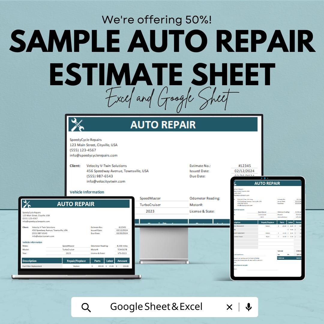 Sample Auto Repair Estimate Sheet | Excel & Google Sheet Template ...