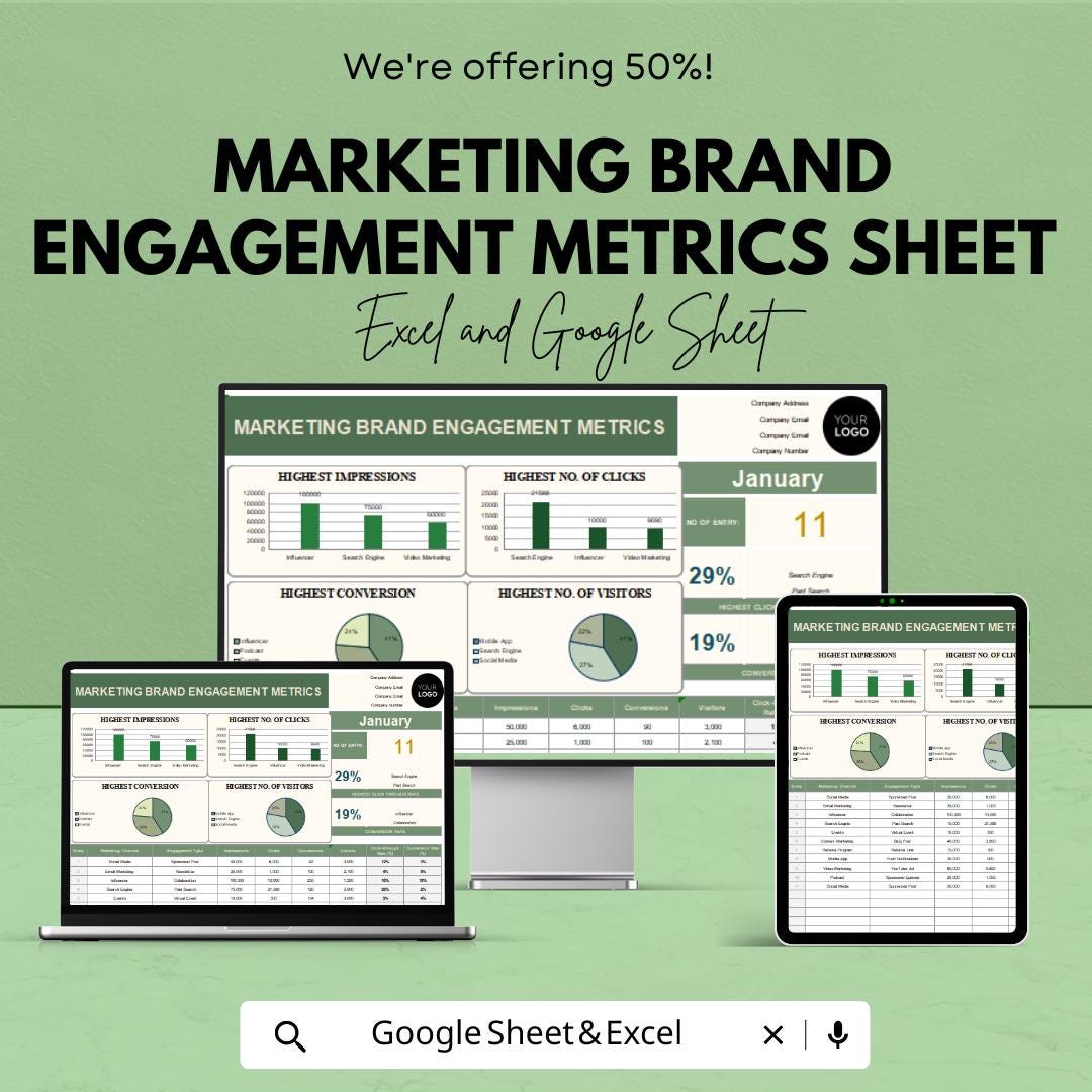 Marketing Brand Engagement Metrics Sheet | Google Sheets for Tracking ...