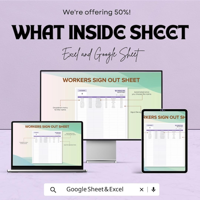 Workers Sign Out Sheet - Excel & Google Sheets Template | 50% off ...