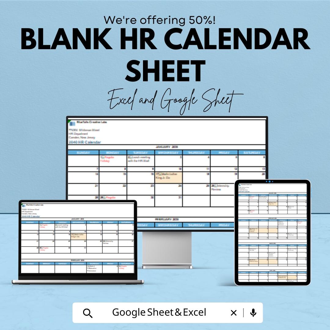 Blank HR Calendar Sheet - Excel & Google Sheet, Customizable Employee ...