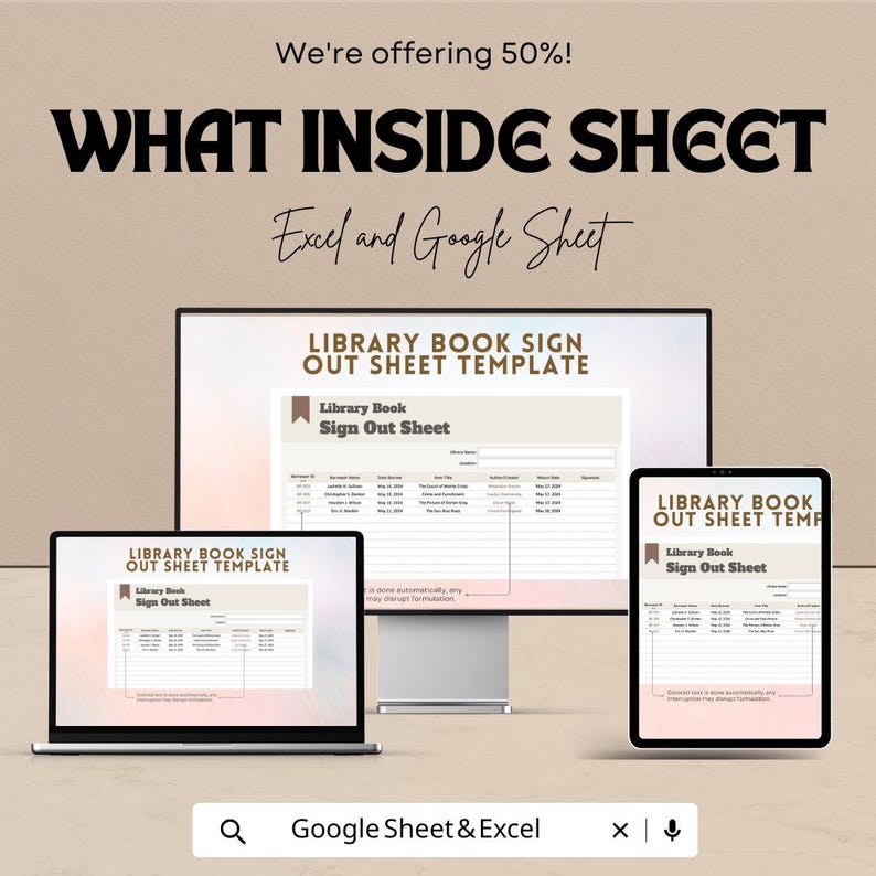 Library Book Sign Out Sheet Template - Excel and Google Sheet | Track ...