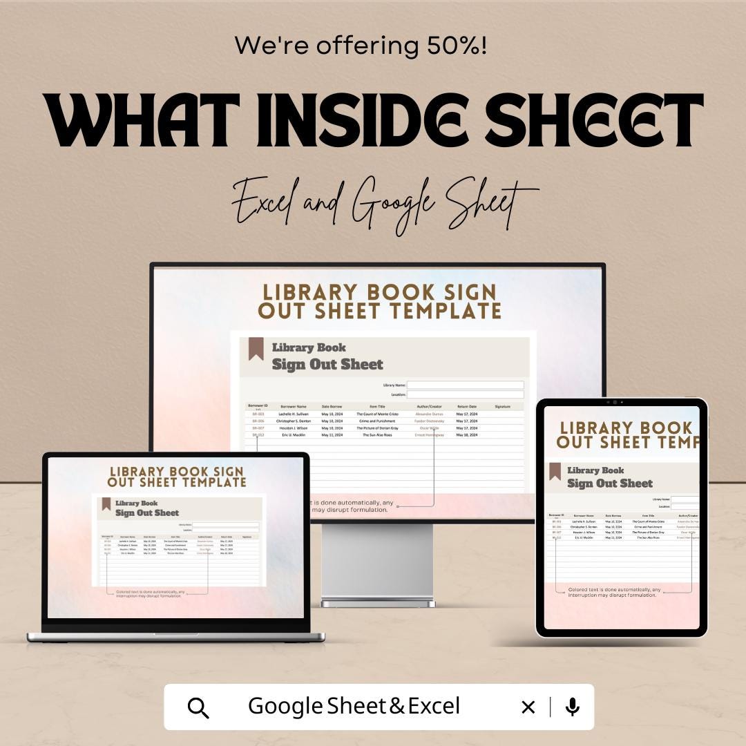 Library Book Sign Out Sheet Template - Excel and Google Sheet | Track ...