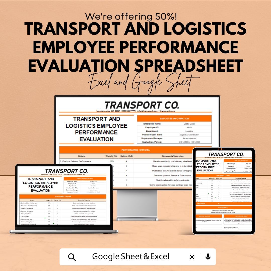 Transport and Logistics Employee Performance Evaluation Spreadsheet ...