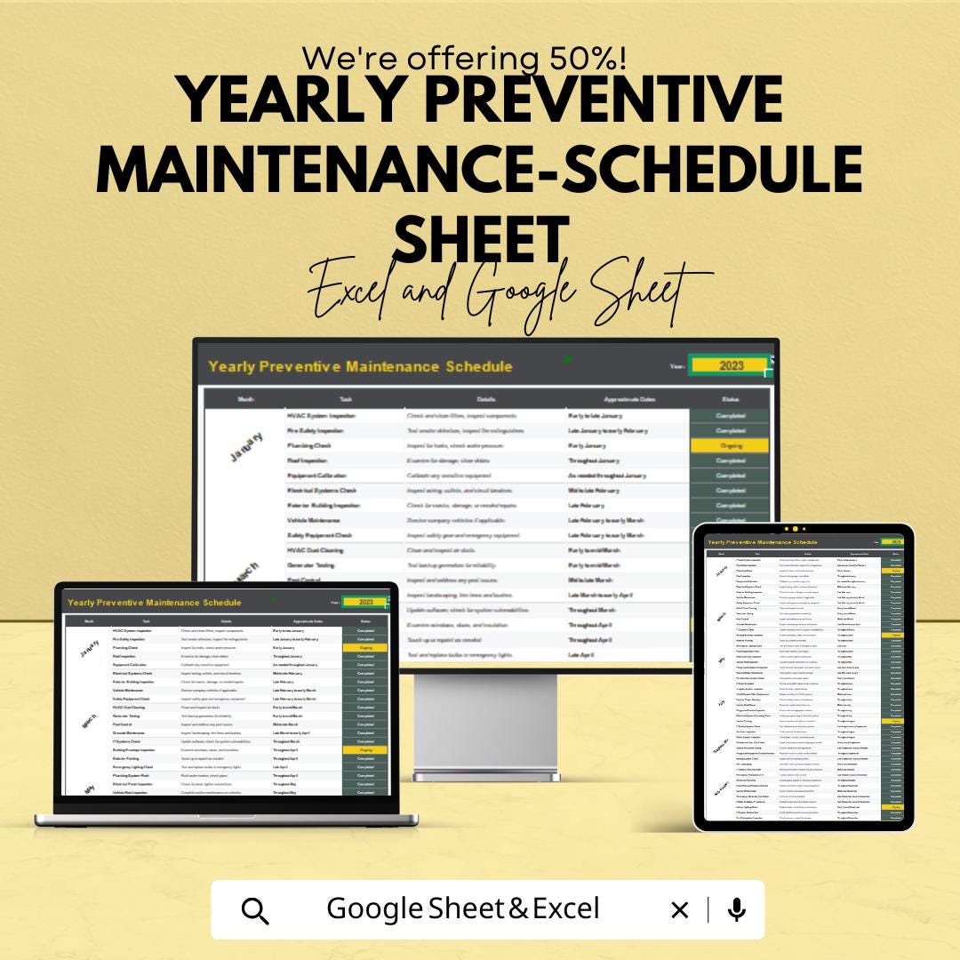 Yearly Preventive Maintenance Schedule | Excel & Google Sheets Template ...
