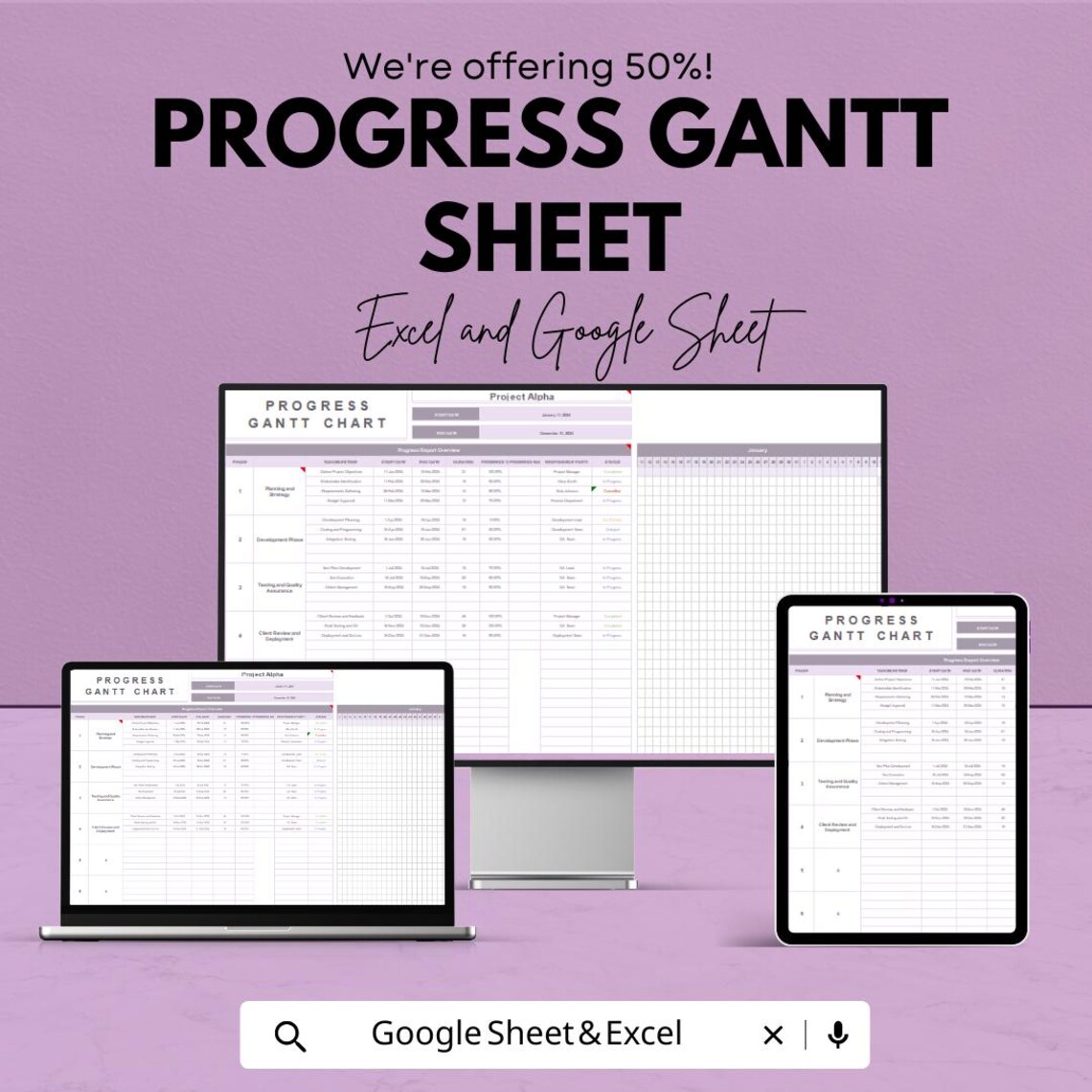 Progress Gantt Chart Template | Project Management Progress Tracker ...