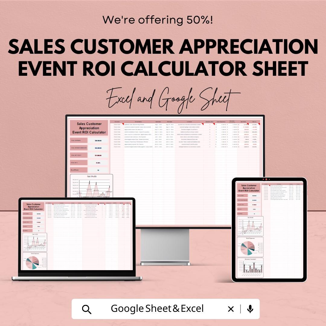 Sales Customer Appreciation Event ROI Calculator Sheet | Excel and ...