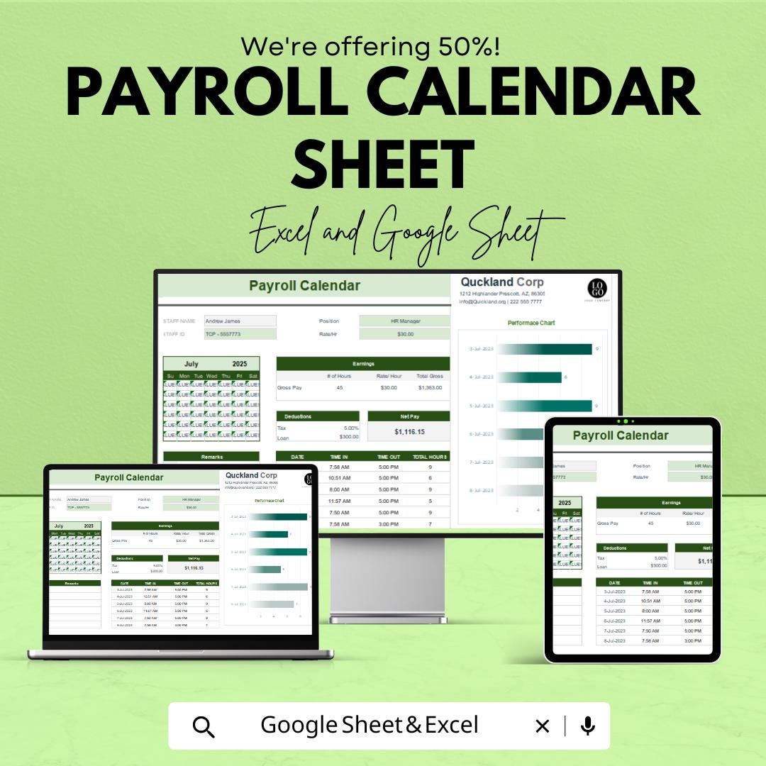 Payroll Calendar Sheet - Google Sheet for Payroll Management | Track ...