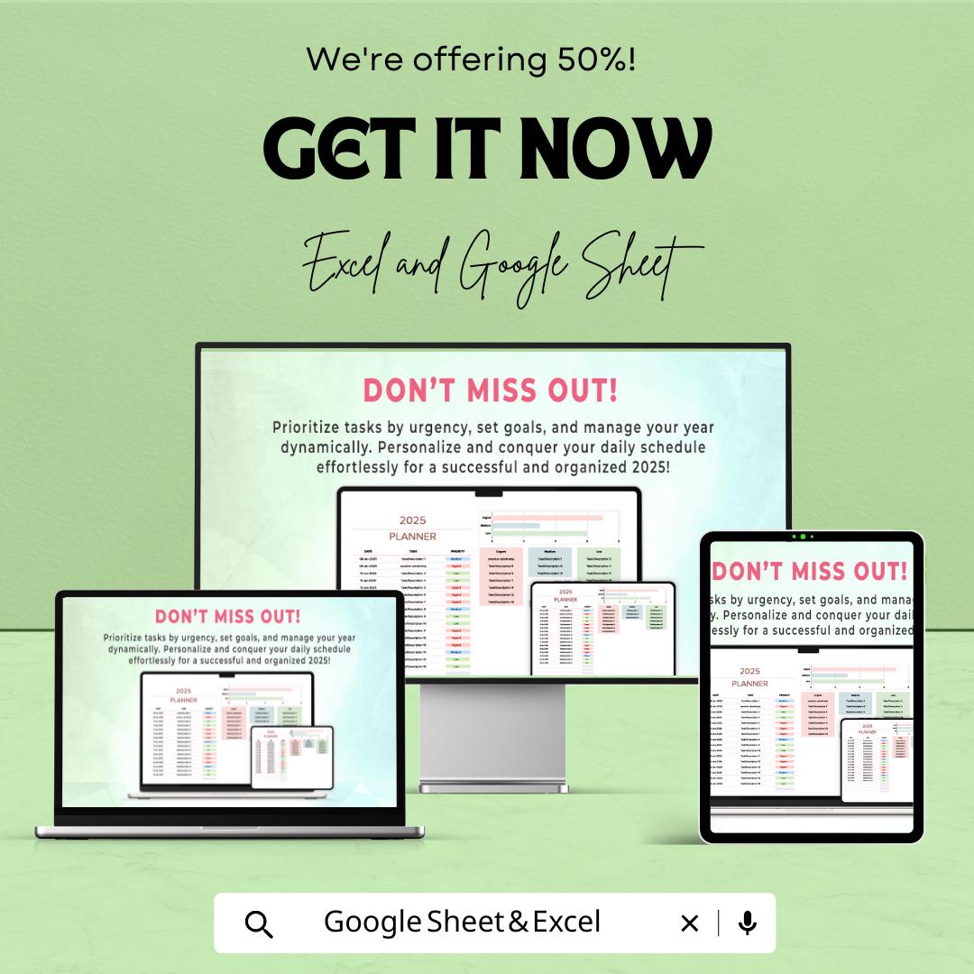 2025 Planner Sheet | Excel & Google Sheet | Task Priority, Monthly ...